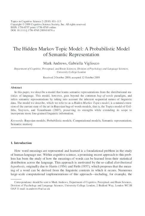 (PDF) The Hidden Markov Topic Model: A Probabilistic Model of Semantic ...