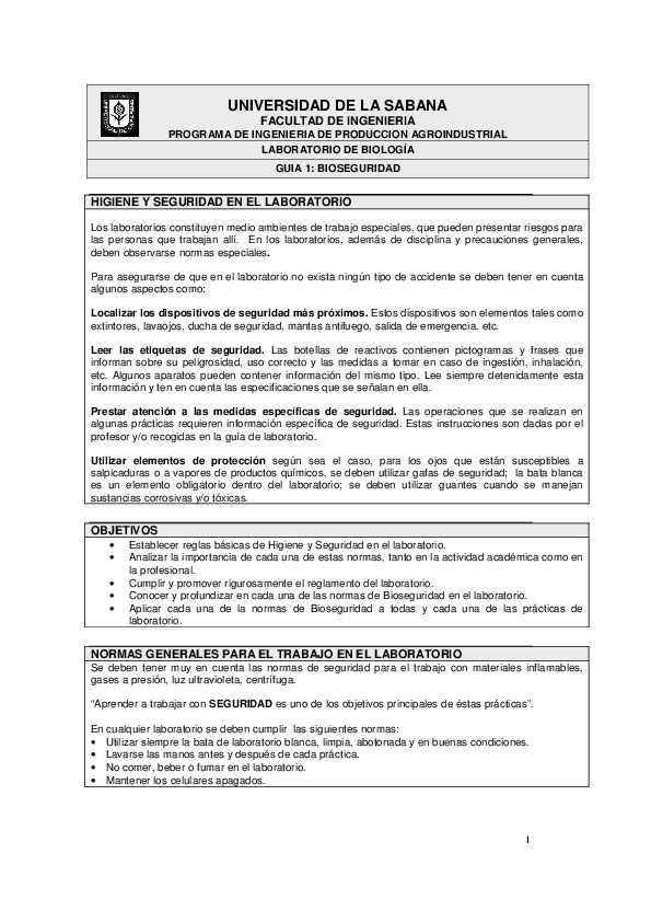 Hoja De Trabajo Sobre Seguridad En El Laboratorio