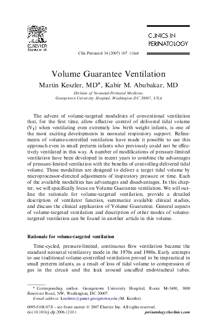 (PDF) Volume Guarantee Ventilation