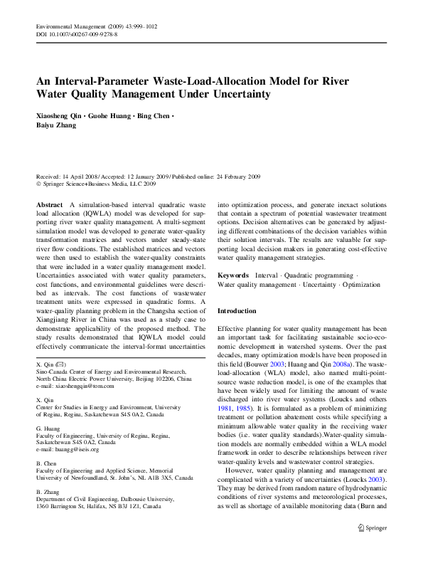(PDF) An Interval-Parameter Waste-Load-Allocation Model for River Water Quality Management Under ...