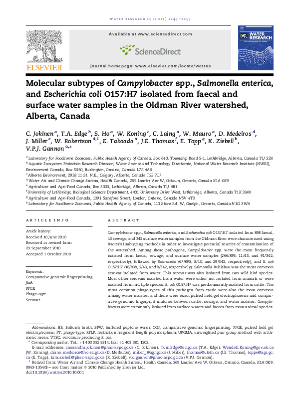 (PDF) Molecular subtypes of Campylobacter spp., Salmonella enterica, and Escherichia coli O157 ...