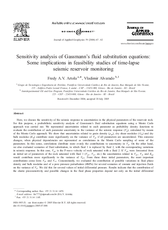 (PDF) Sensitivity analysis of Gassmann's fluid substitution equations ...