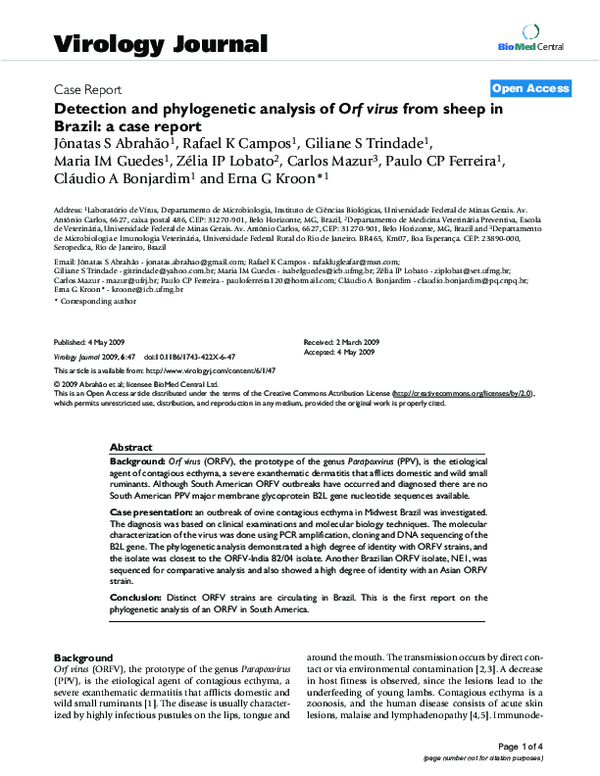 (PDF) Detection and phylogenetic analysis of Orf virus from sheep in ...