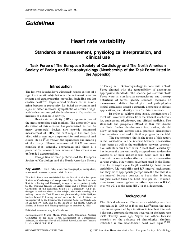 (PDF) Guidelines Heart rate variability Standards of measurement ...