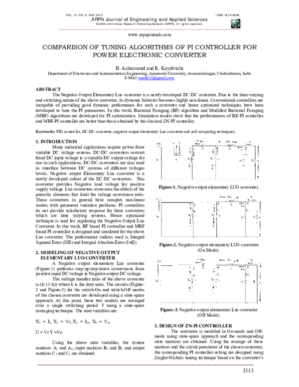 Pdf Comparison Of Tuning Algorithms Of Pi Controller For Power