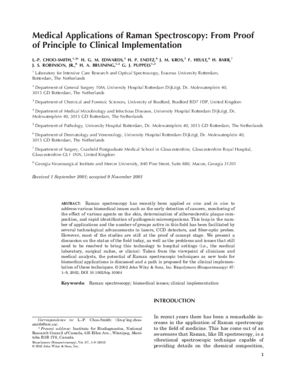 (PDF) Medical applications of Raman spectroscopy: From proof of ...