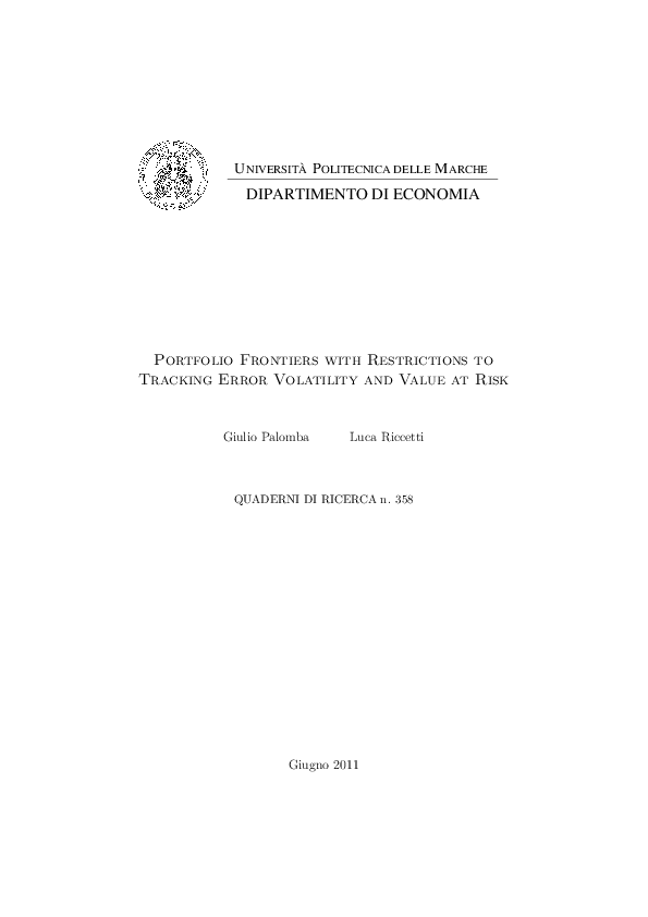 (PDF) Portfolio frontiers with restrictions to tracking error volatility and value at risk