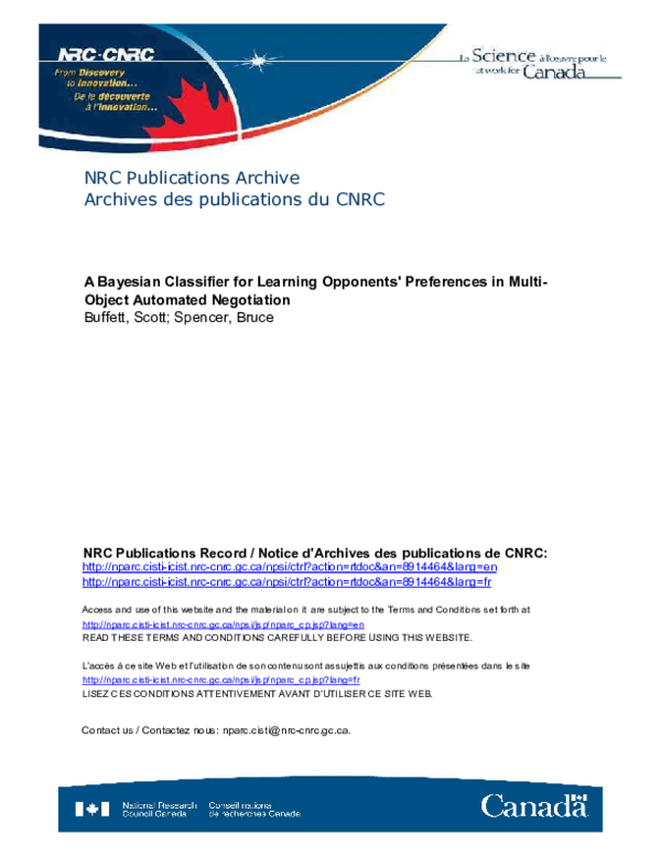 (PDF) A Bayesian classifier for learning opponents’ preferences in multi-object automated ...