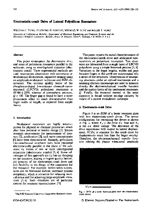 (PDF) Electrostatic-comb drive of lateral polysilicon resonators
