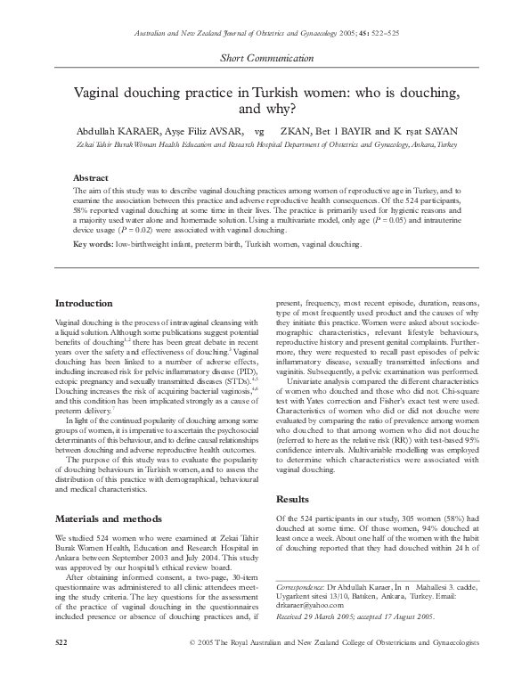 (PDF) Vaginal douching practice in Turkish women: who is douching, and why?