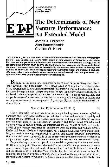(PDF) The determinants of new venture performance: An extended model