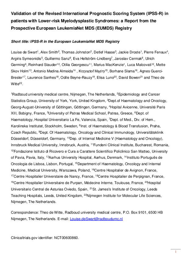 (PDF) Validation of the revised international prognostic scoring system ...