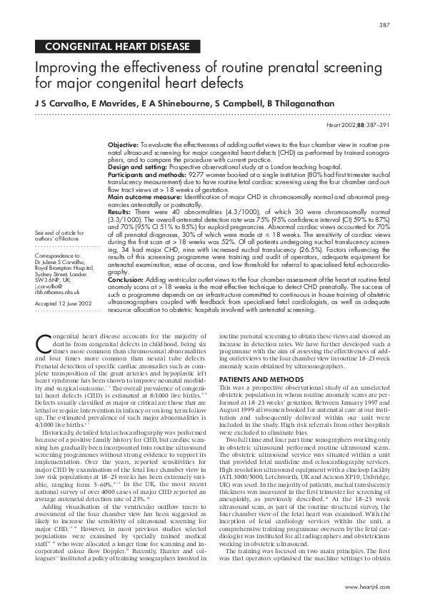 (PDF) Improving the effectiveness of routine prenatal screening for ...