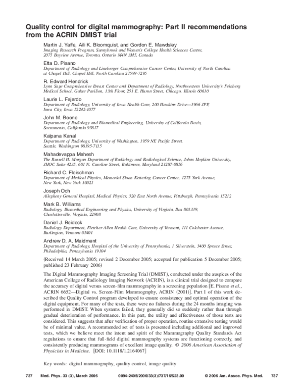 (PDF) Quality control for digital mammography: Part II recommendations ...