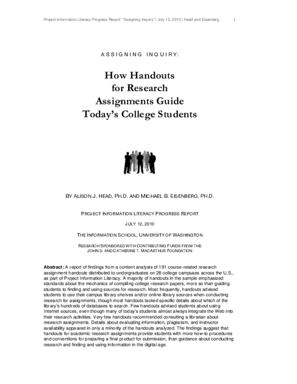 (PDF) Assigning Inquiry: How Handouts for Research Assignments Guide ...