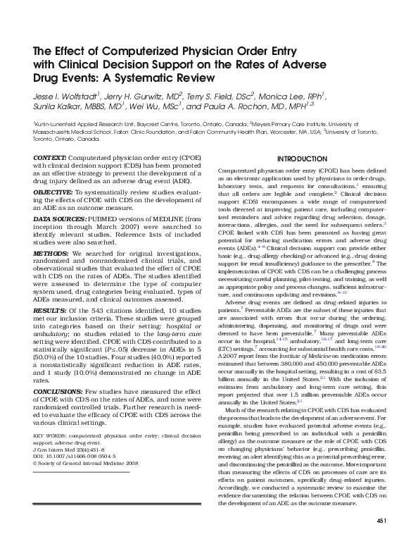 Pdf The Effect Of Computerized Physician Order Entry With Clinical Decision Support On The