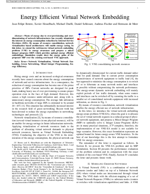 Pdf Energy Efficient Virtual Network Embedding 8292
