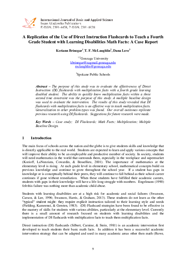 A Replication of the Use of Direct Instruction Flashcards to Teach a ...