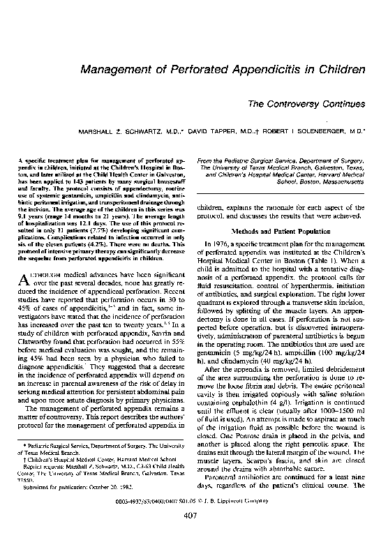 (PDF) Management of Perforated Appendicitis in Children The Controversy ...
