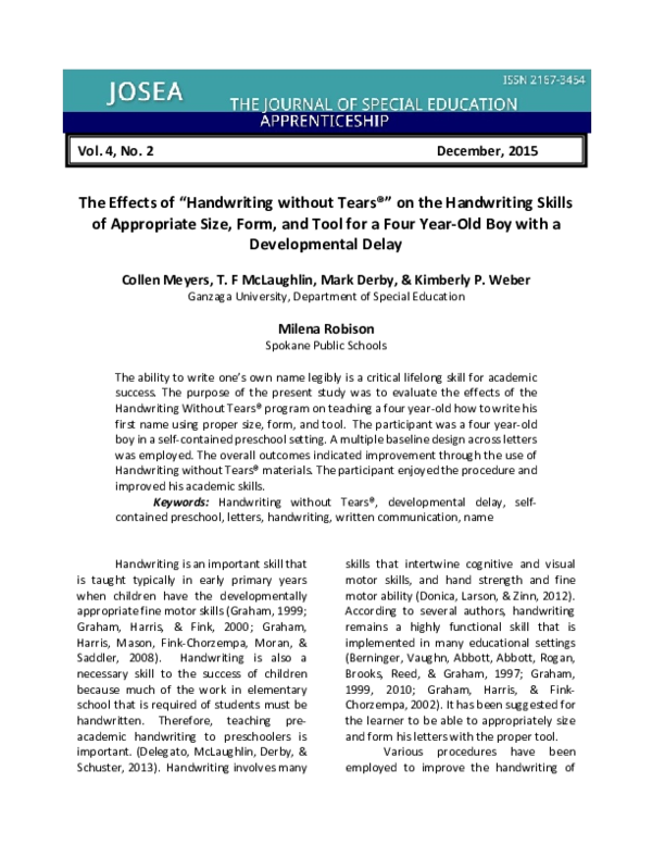 The Effects of " Handwriting without Tears® " on the Handwriting Skills ...