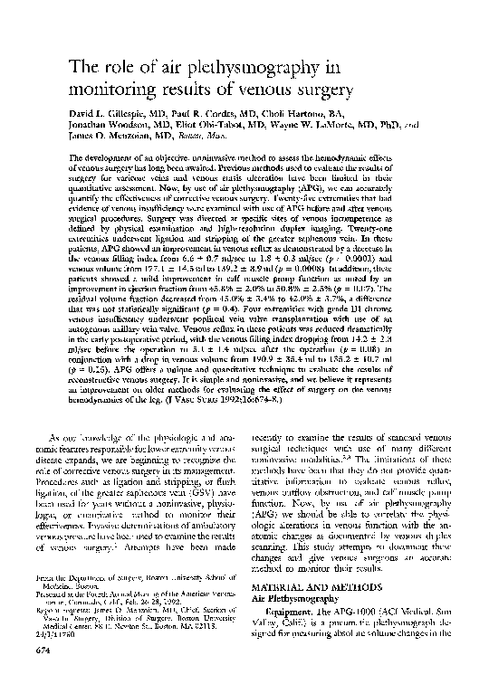 (PDF) The role of air plethysmography in monitoring results of venous ...