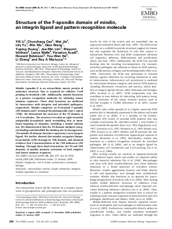 (PDF) Structure of the F-spondin domain of mindin, an integrin ligand ...