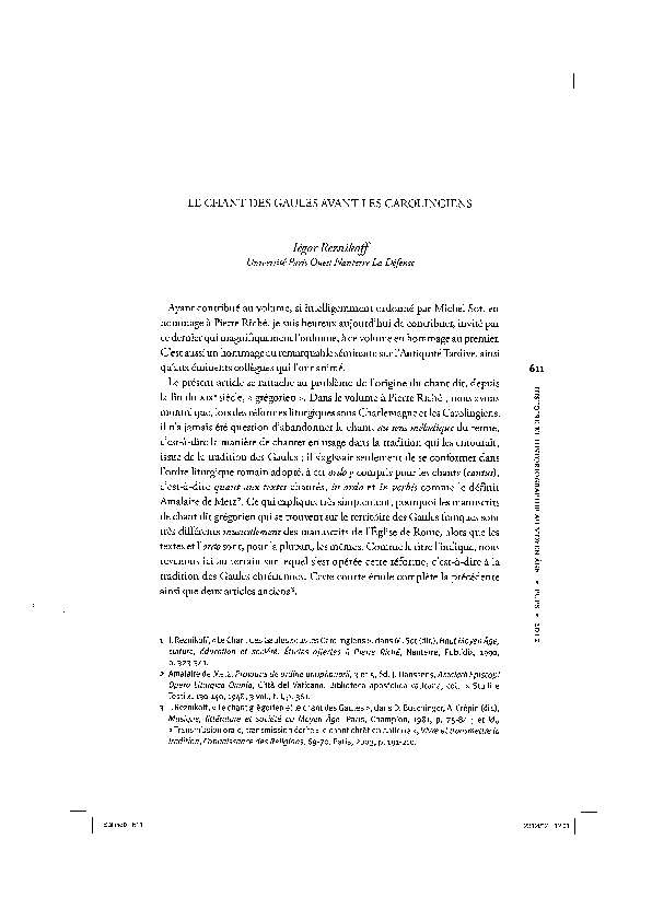 (PDF) LE CHANT DES GAULES AVANT LES CAROLINGIENS légor Reznikoff