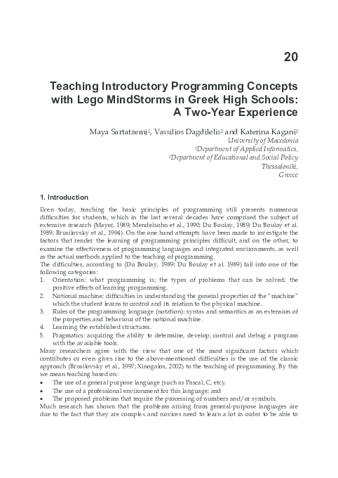 (PDF) Teaching Introductory Programming Concepts with Lego MindStorms in Greek High Schools: A ...