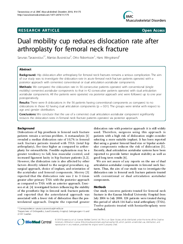 (PDF) Dual mobility cup reduces dislocation rate after arthroplasty for ...