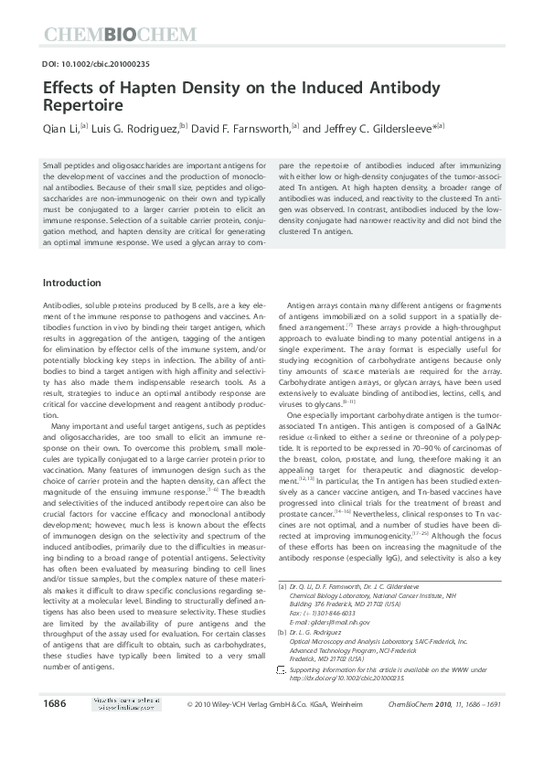 (PDF) Effects of Hapten Density on the Induced Antibody Repertoire