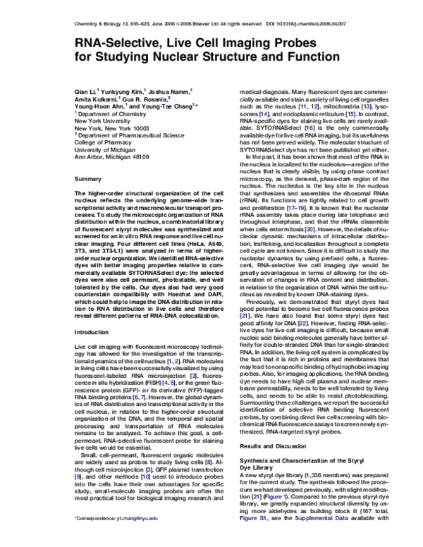 (PDF) RNA-Selective, Live Cell Imaging Probes for Studying Nuclear ...