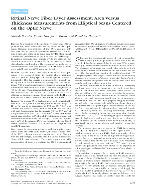 (PDF) Retinal Nerve Fiber Layer Assessment: Area versus Thickness ...