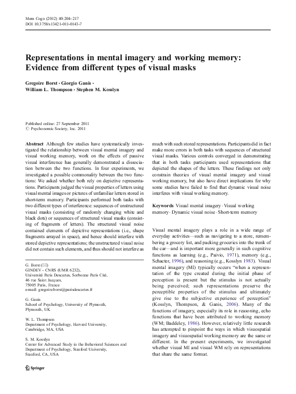 (PDF) Representations in mental imagery and working memory: Evidence from different types of ...