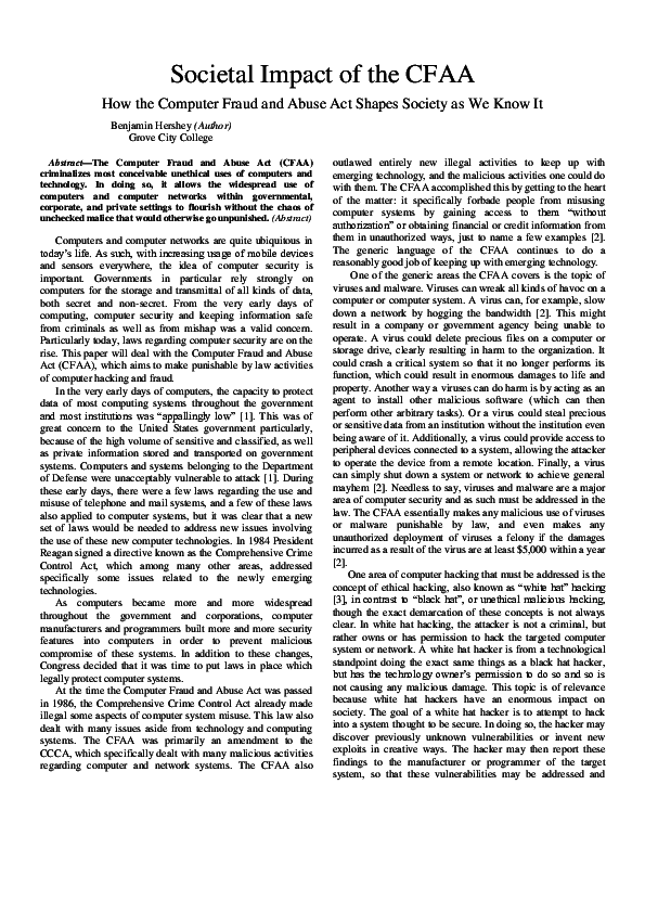 (PDF) Societal Impact of the CFAA: How the Computer Fraud and Abuse Act ...