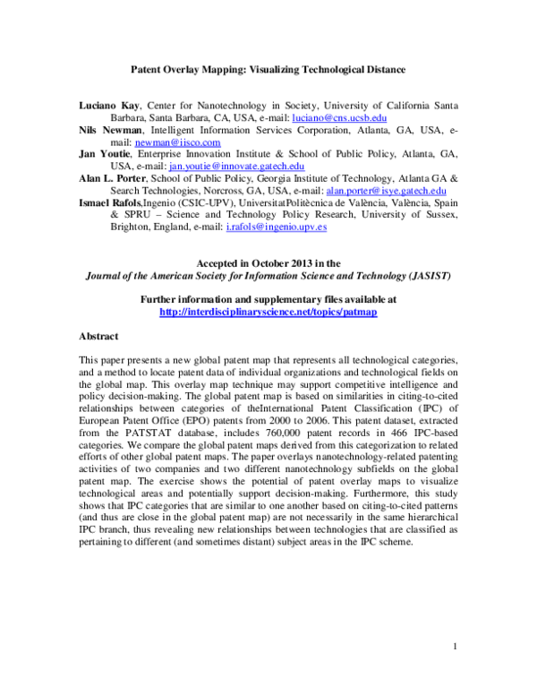 (PDF) Patent overlay mapping: Visualizing technological distance