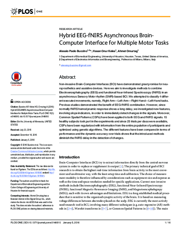 Pdf Hybrid Eeg Fnirs Asynchronous Brain Computer Interface For Multiple Motor Tasks