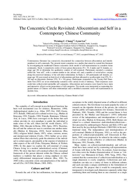 (PDF) The Concentric Circle Revisited: Allocentrism and Self in a ...