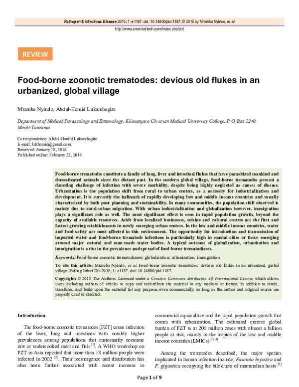 (PDF) Food-borne zoonotic trematodes: devious old flukes in an ...