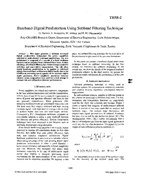 (PDF) Baseband digital predistortion using subband filtering technique
