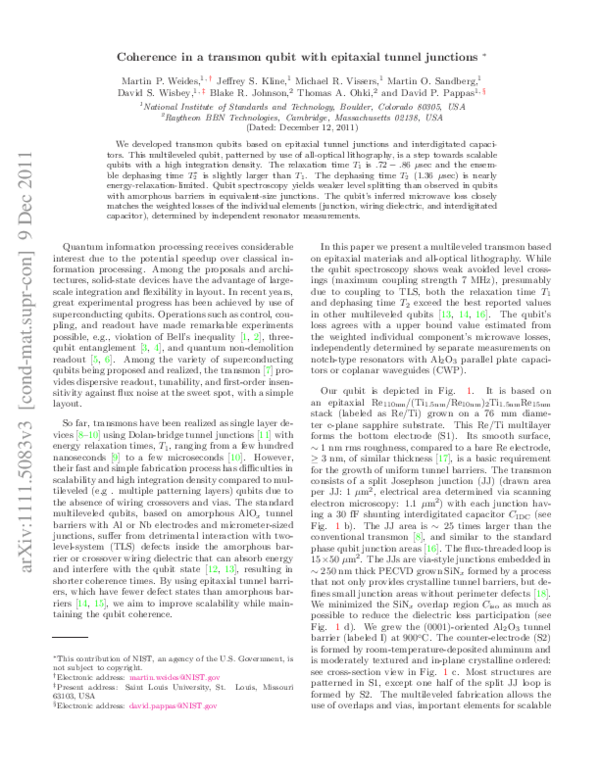 (PDF) Coherence in a transmon qubit with epitaxial tunnel junctions