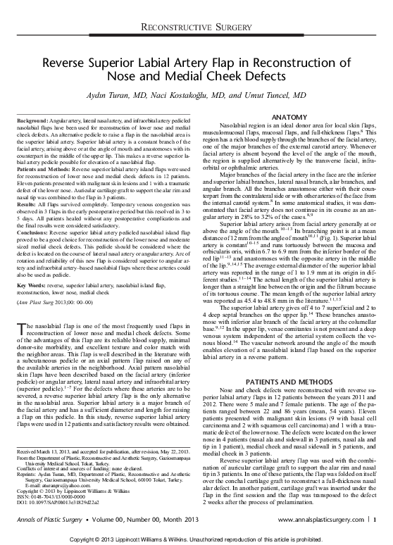 (PDF) Reverse Superior Labial Artery Flap in Reconstruction of Nose and ...