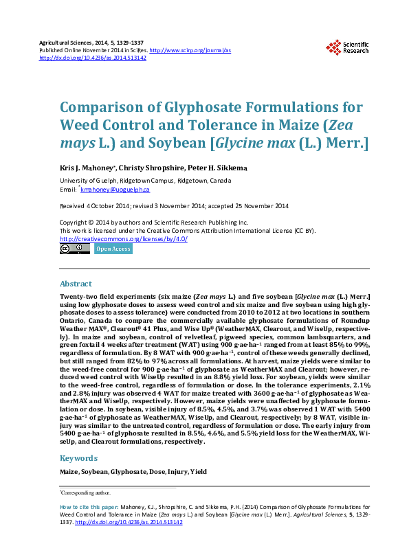 (PDF) Comparison of Glyphosate Formulations for Weed Control and Tolerance in Maize ( Zea mays L ...