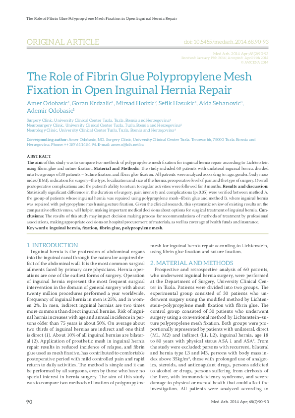 (PDF) The Role of Fibrin Glue Polypropylene Mesh Fixation in Open Inguinal Hernia Repair