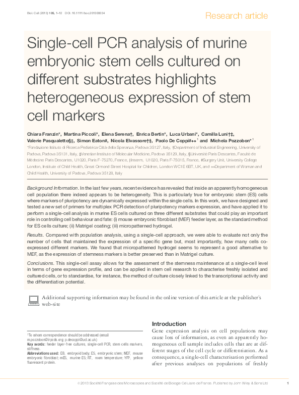 (PDF) Single-cell PCR analysis of murine embryonic stem cells cultured ...