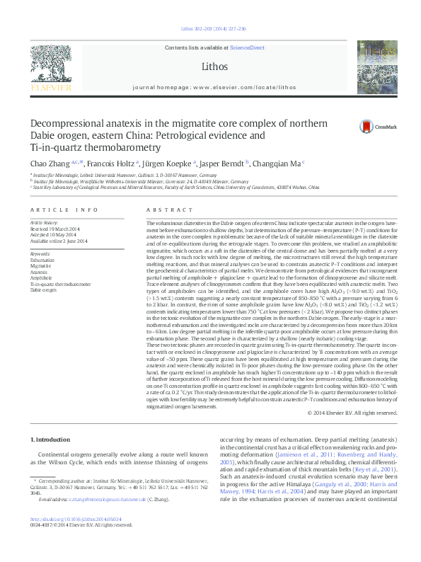 (PDF) Decompressional anatexis in the migmatite core complex of ...