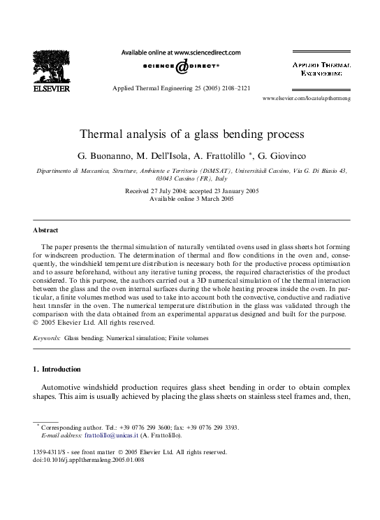 (PDF) Thermal analysis of a glass bending process