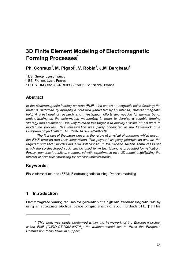 Pdf 3d Finite Element Modeling Of Electromagnetic Forming Processes