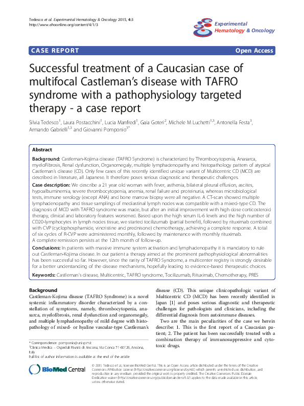 (PDF) Successful treatment of a Caucasian case of multifocal Castleman ...