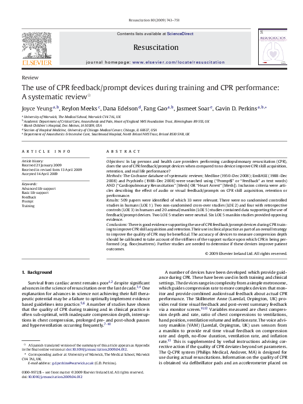 (PDF) The use of CPR feedback/prompt devices during training and CPR ...