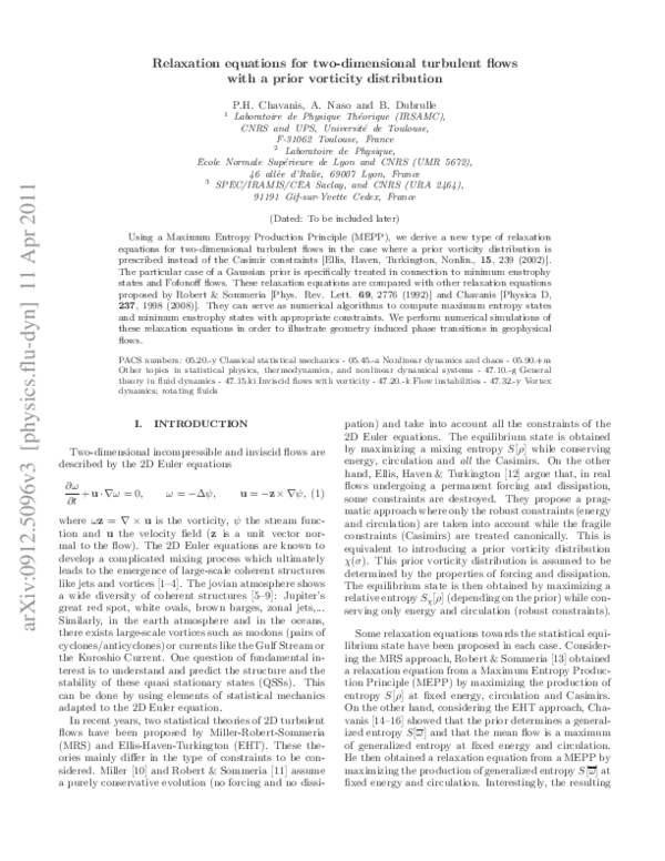 Pdf Relaxation Equations For Two Dimensional Turbulent Flows With A Prior Vorticity Distribution